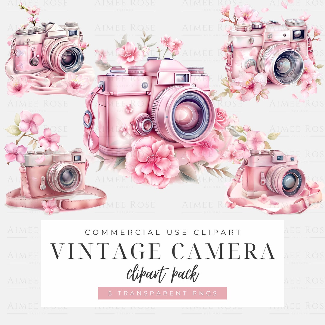 Vintage Camera Clipart Set - Pink Floral Cameras PNG, High-res Digital ...