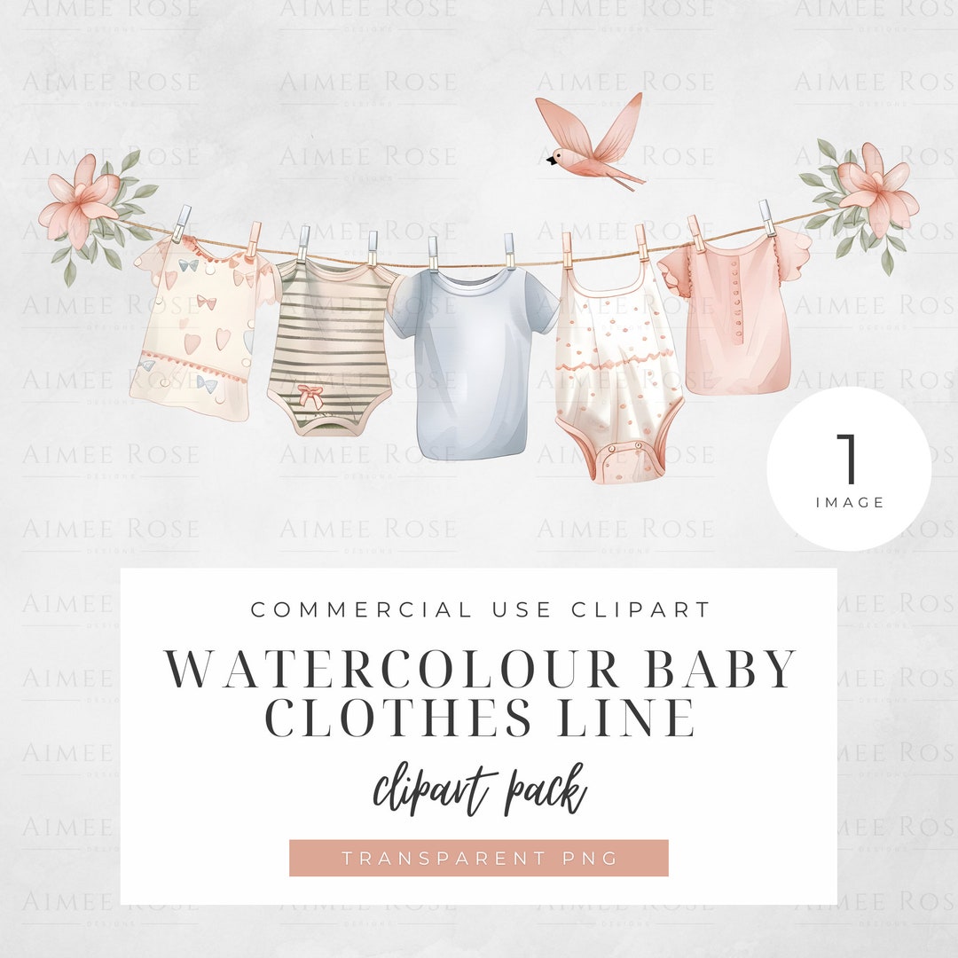 Baby Clothes Clipart - Cute Nursery Clothesline PNG, High-resolution ...