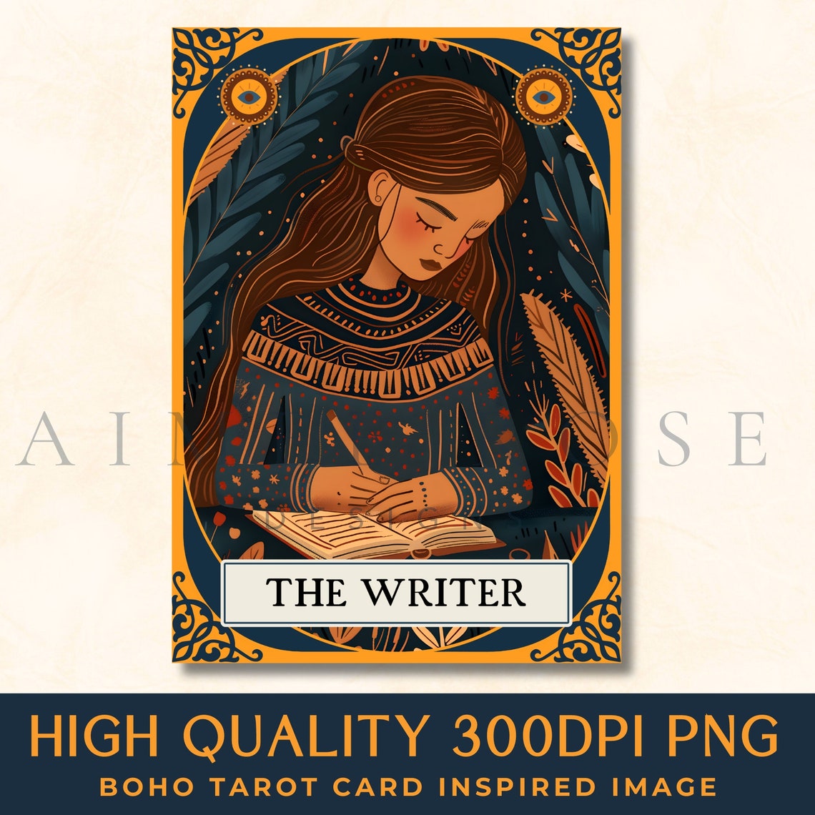 Boho Tarot Card Style the Writer PNG Digital, High Res for Crafting ...