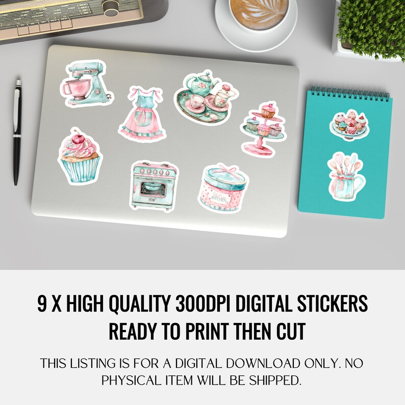 Vintage Kitchen Clipart Collection | 9 Printable Digital Stickers ...
