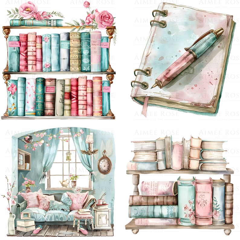 Vintage Books Clipart Collection - 24 Shabby Chic Book Pngs | Floral ...