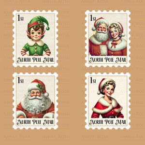 Digital Christmas Postage Stamps PNG - Santa Claus, Mrs Claus, Elves ...