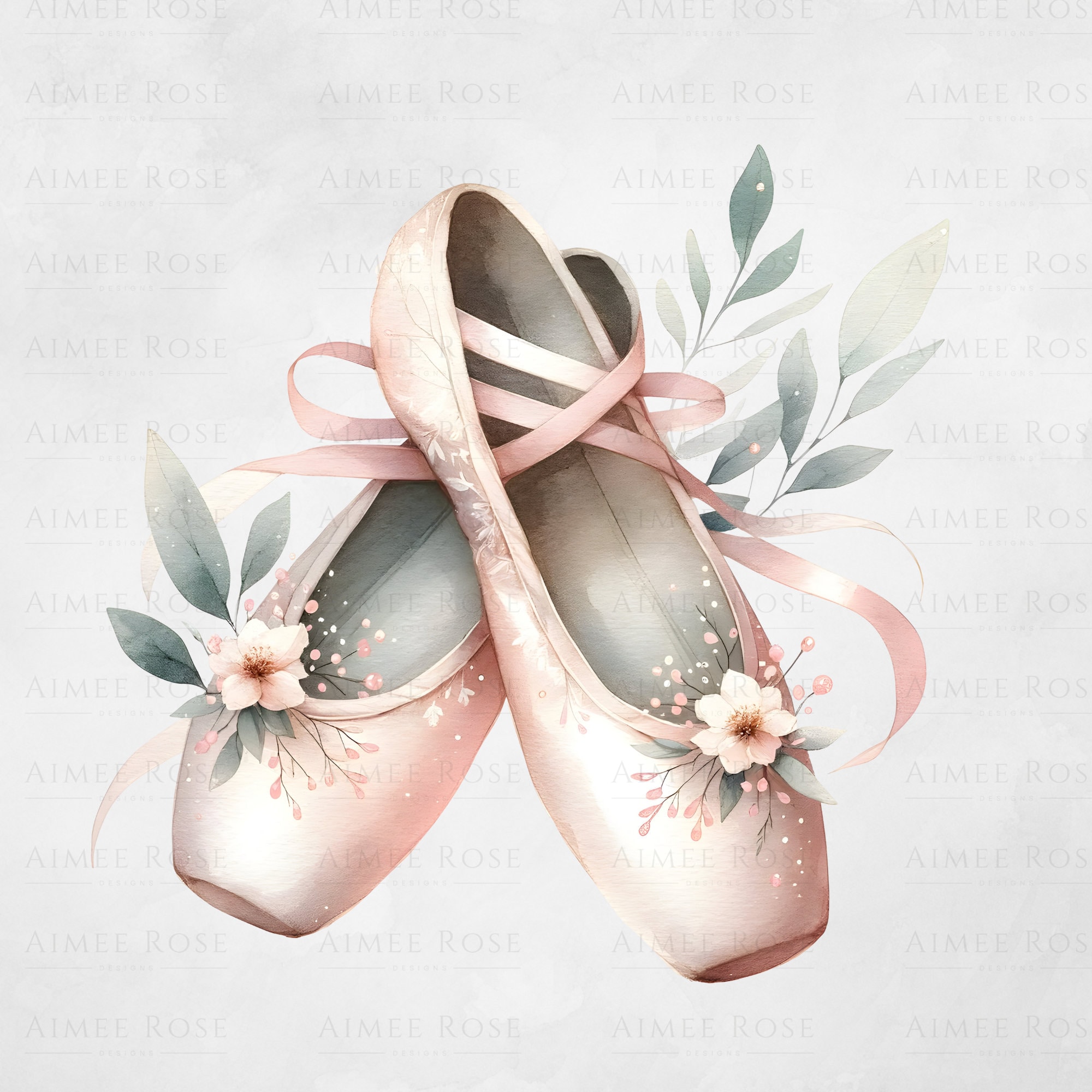 Ballet Slippers Clipart | Watercolour Floral Ballet Shoes | 5 PNG ...