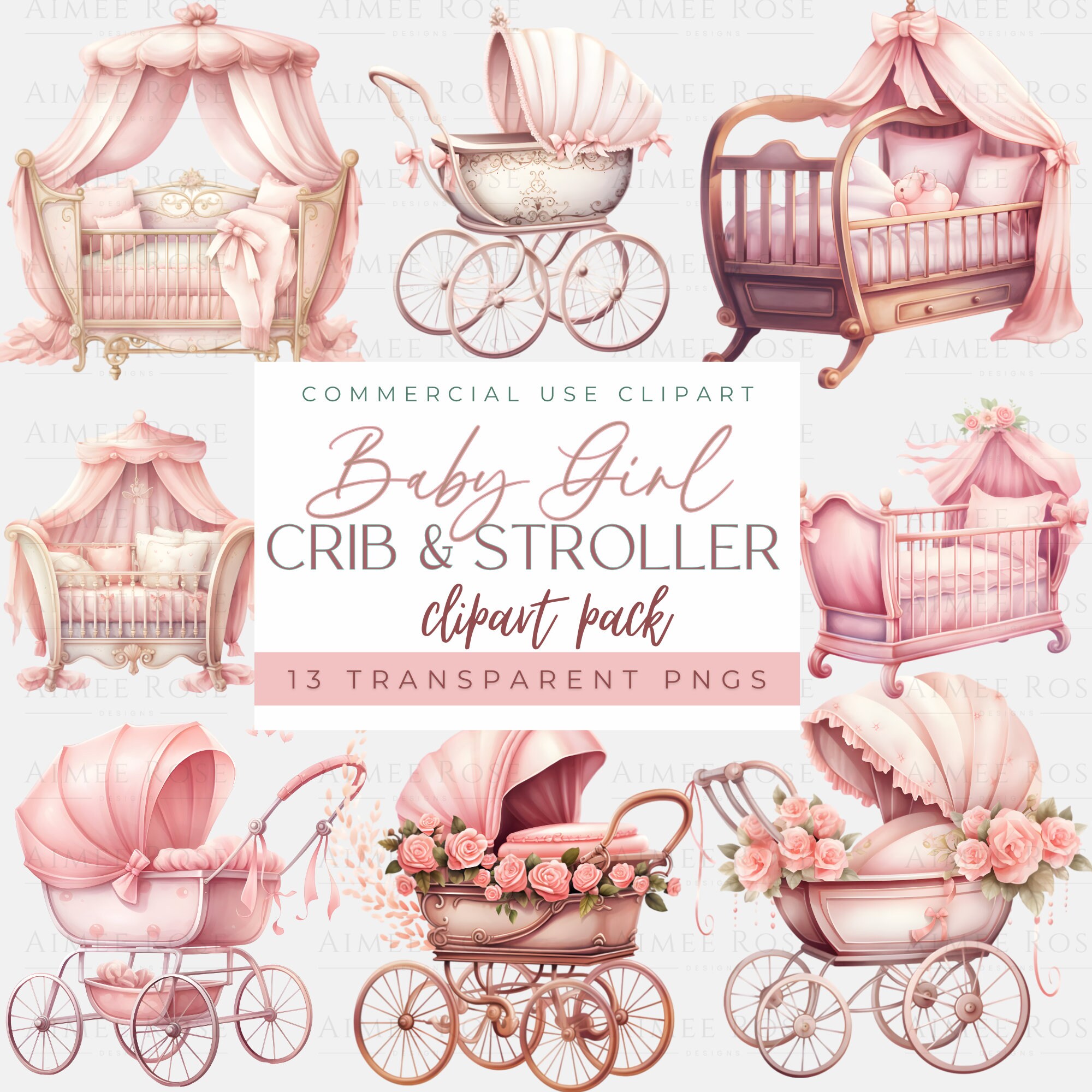 Baby Girl Nursery Clipart Set - 13 Transparent Pngs | Pink Vintage ...