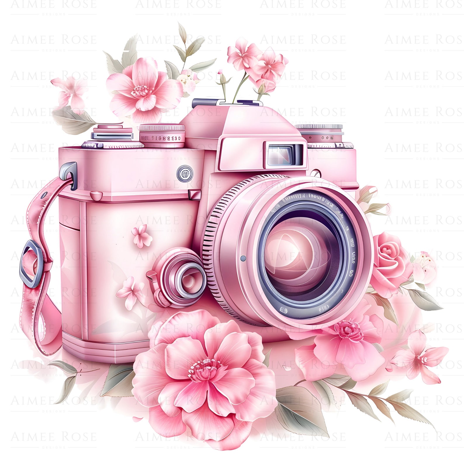 Vintage Camera Clipart Set - Pink Floral Cameras PNG, High-res Digital ...