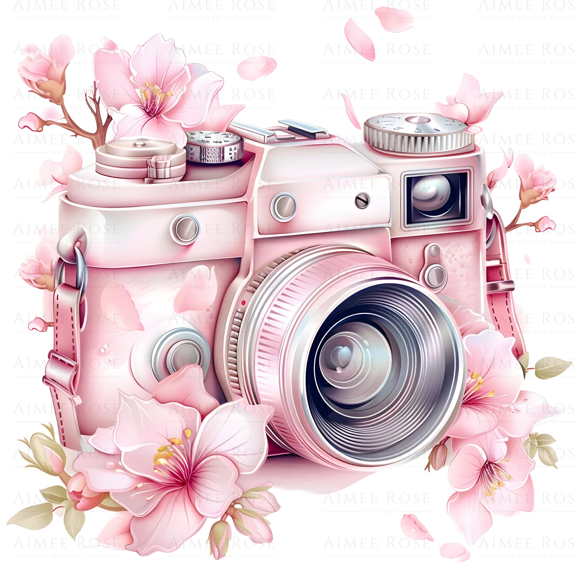 Vintage Camera Clipart Set - Pink Floral Cameras PNG, High-res Digital ...