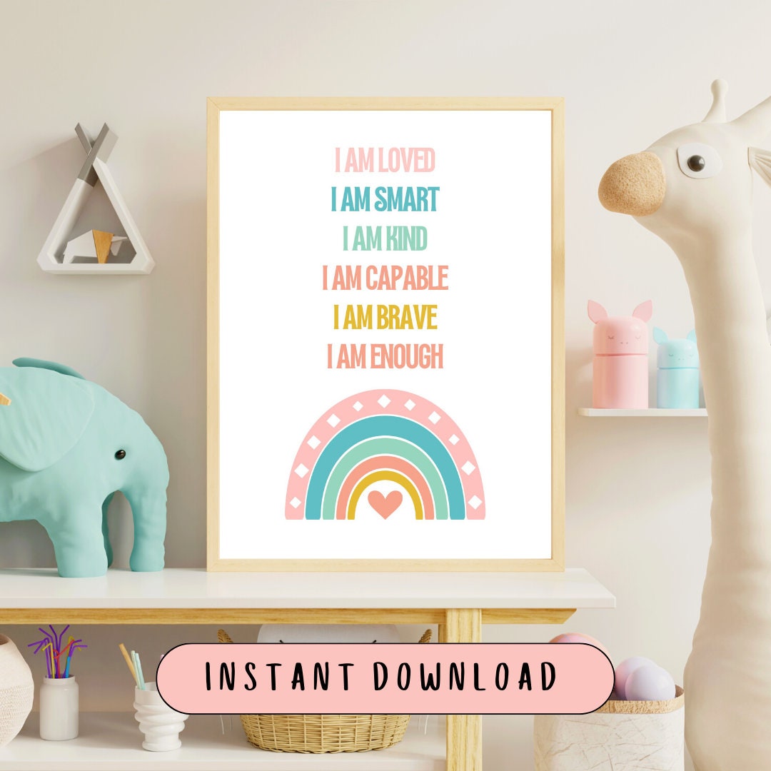 Printable I Am Rainbow Affirmations - Positive Mantra Nursery Art, High ...