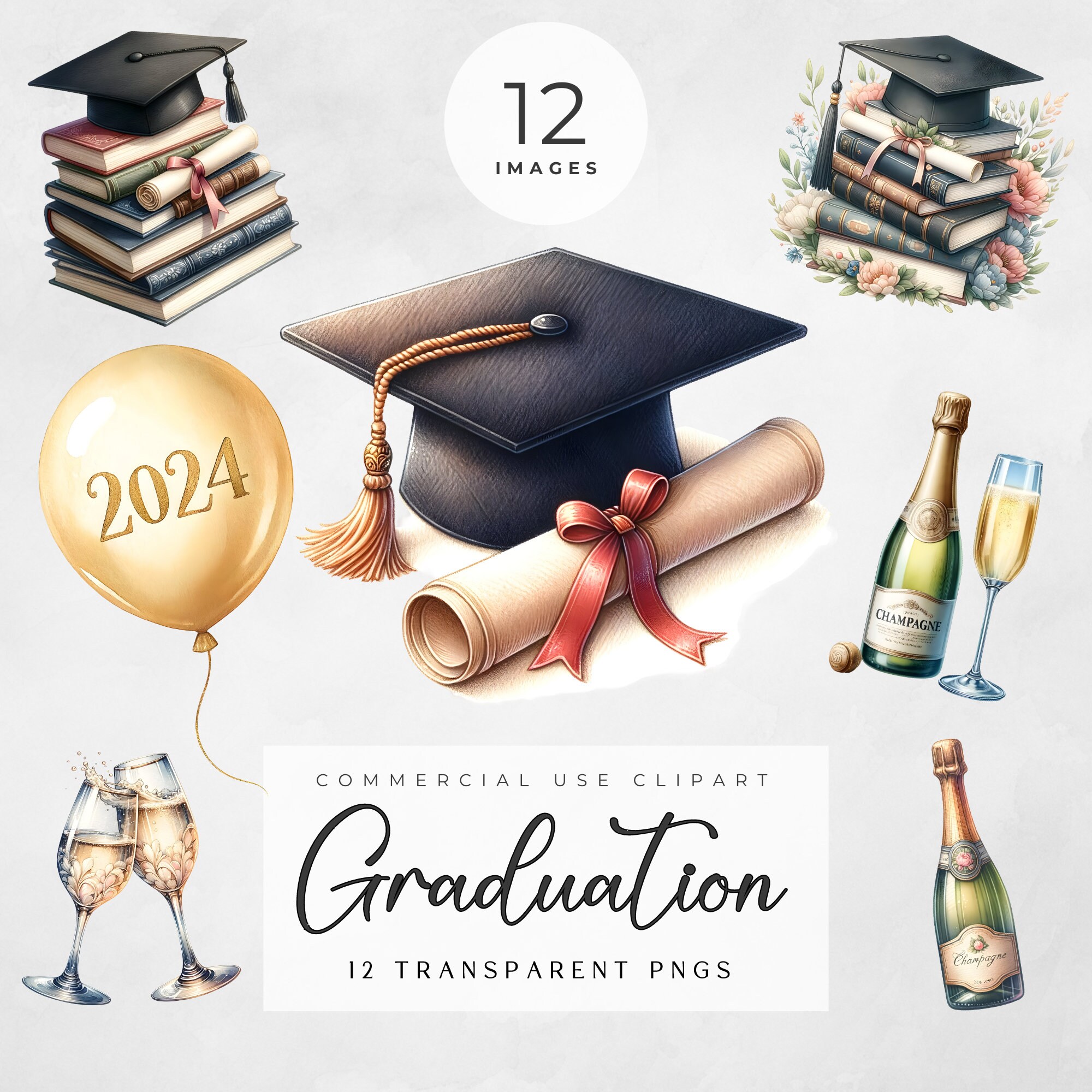 Graduation Clipart Pack 12 PNG Images, University Graduation, 300 DPI ...