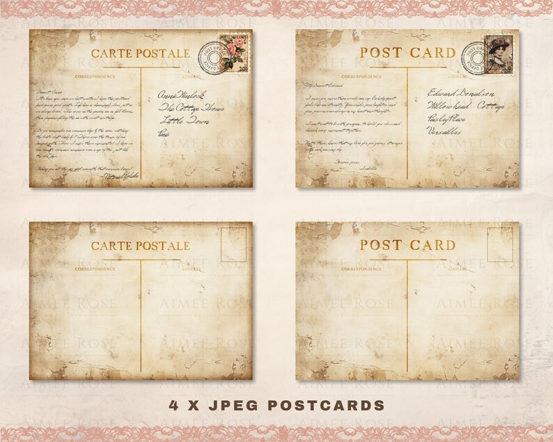 Vintage Postcards & Stamps Digital Download, Ephemera for Junk Journals ...