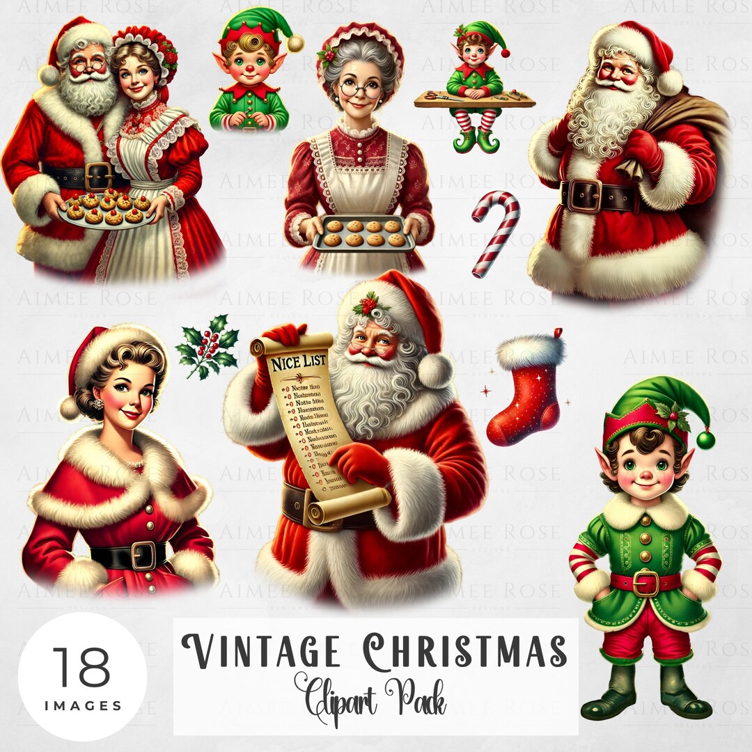 Vintage Christmas Clipart Pack - 18 High-resolution PNG Images for ...