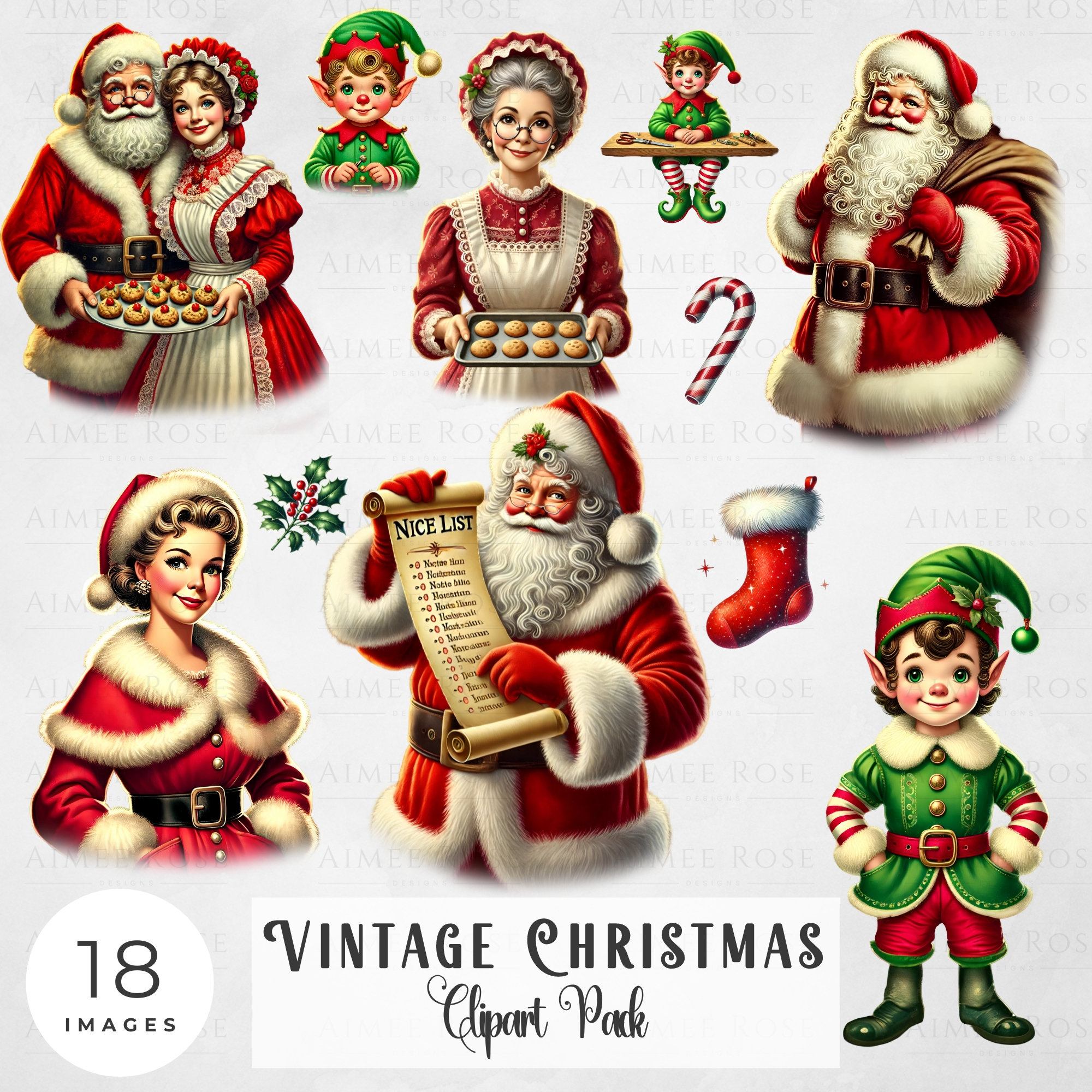 Vintage Christmas Clipart Pack - 18 High-resolution PNG Images for ...