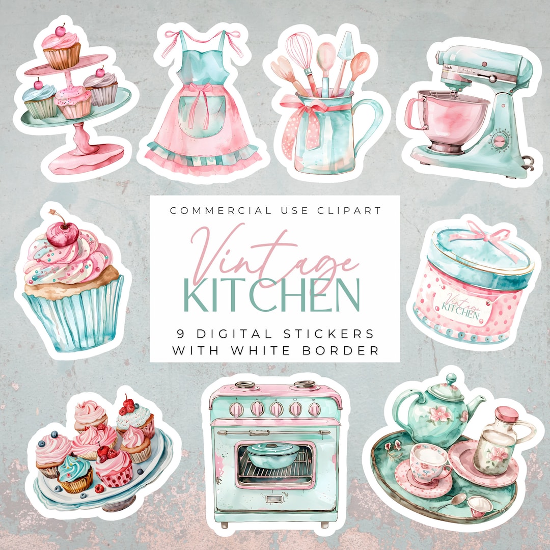 Vintage Kitchen Clipart Collection | 9 Printable Digital Stickers ...