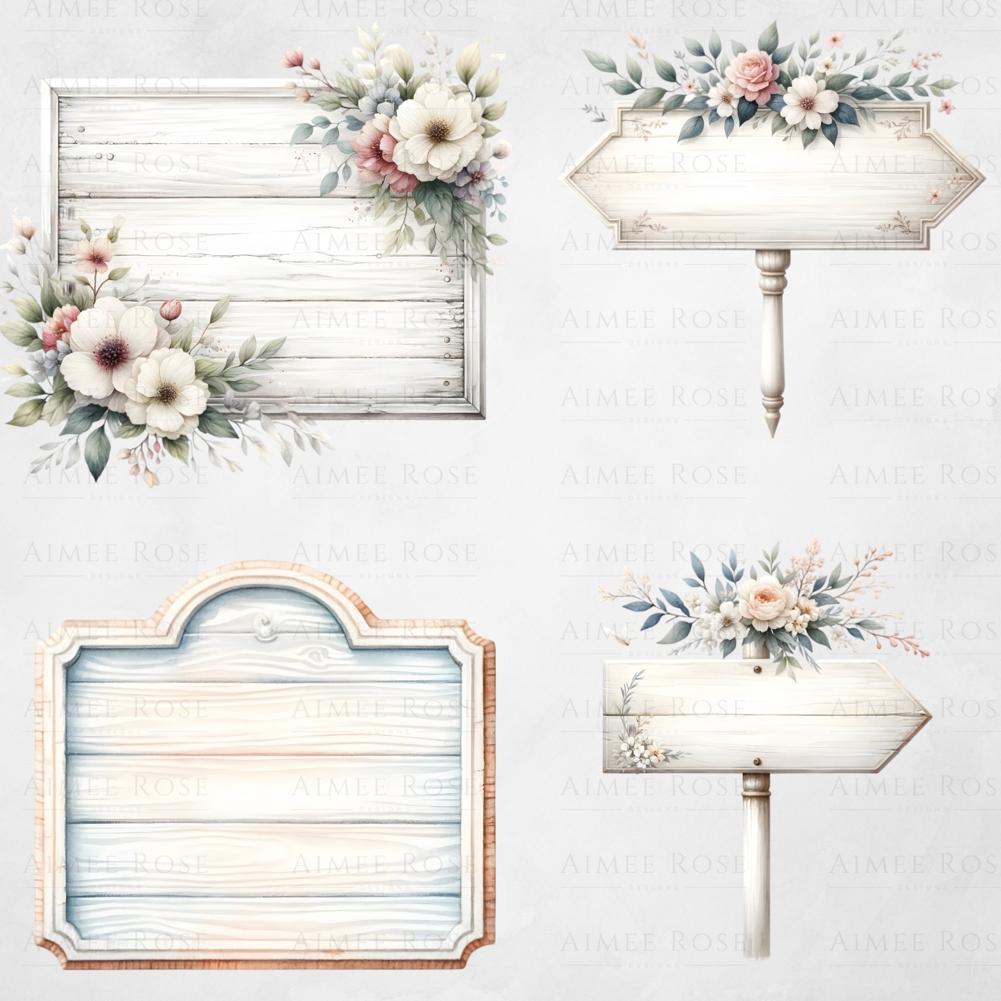 16 Wedding Signs Clipart Bundle Shabby Chic Style | Rustic Floral PNG ...