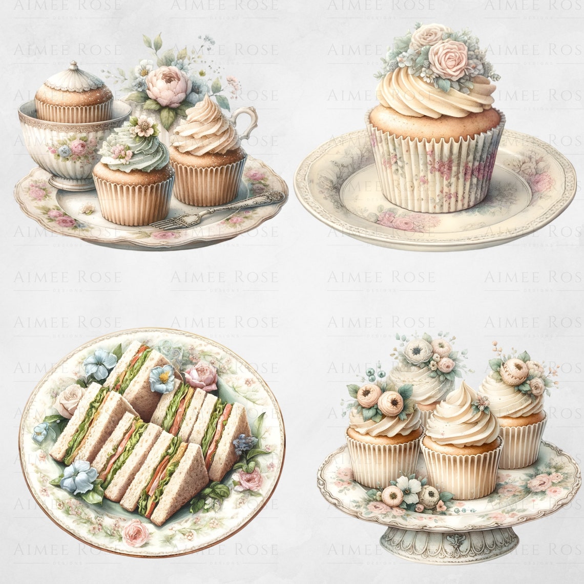 17 Shabby Chic Afternoon Tea Clipart Set Vintage Floral Tea Party PNG ...