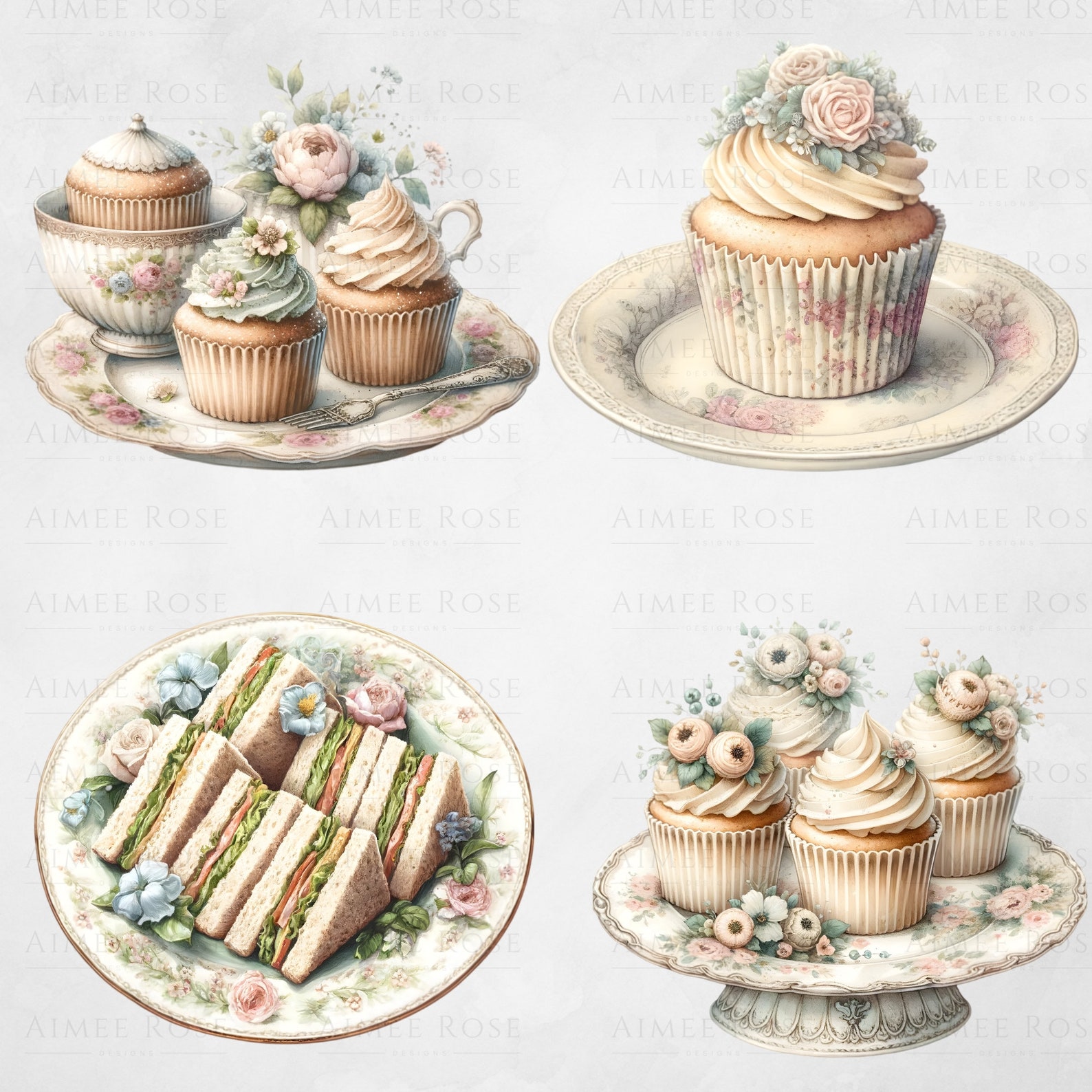 17 Shabby Chic Afternoon Tea Clipart Set | Vintage Floral Tea Party PNG ...