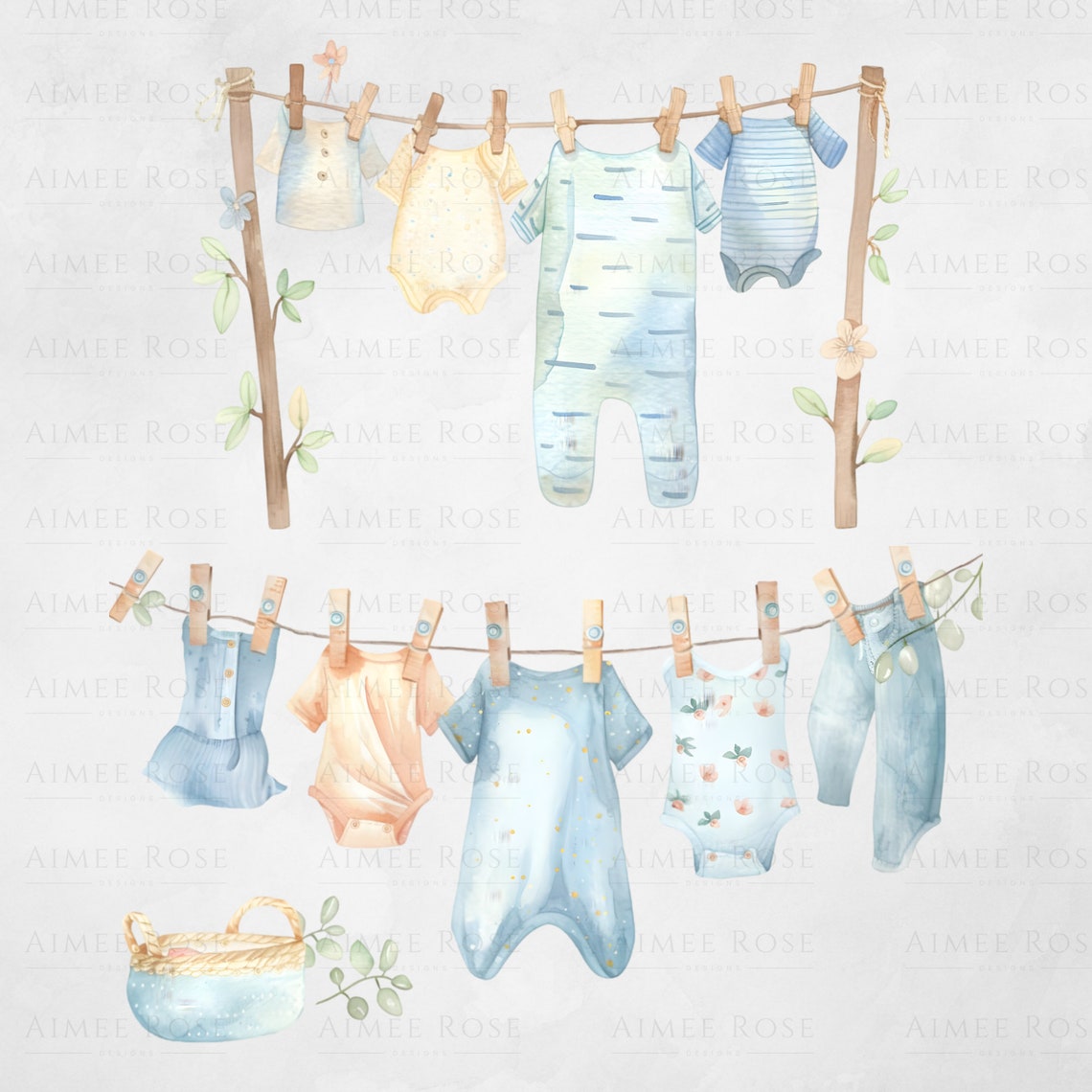 14 Watercolour Baby Clothes Line Clipart Pack Baby Shower Decor ...