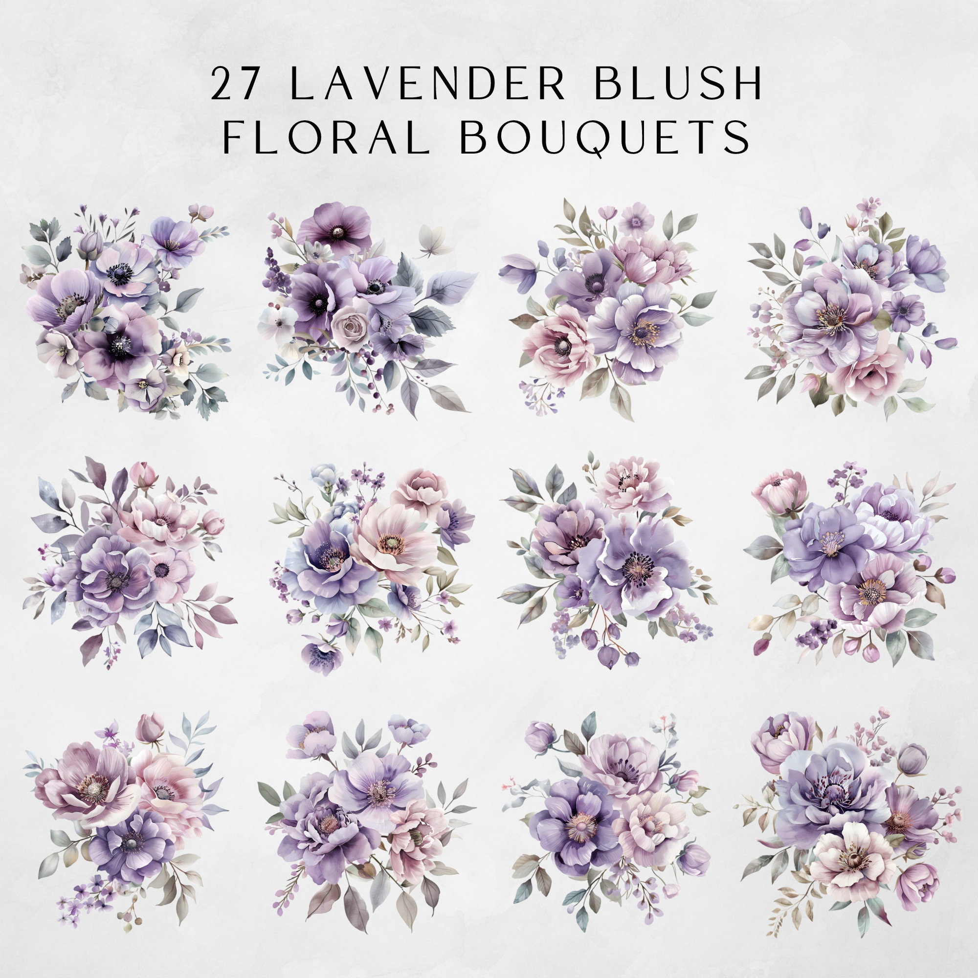 Lilac Floral Bouquets Clipart & Digital Papers Lavender Blush Flowers ...