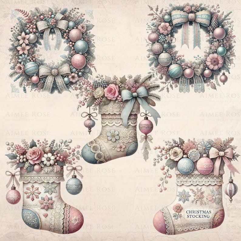 Shabby Chic Christmas Clipart Pack - 24 High-quality Pngs - Vintage ...