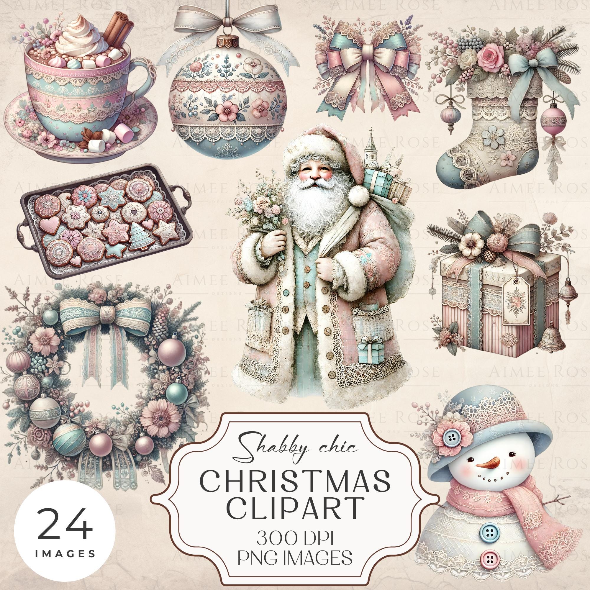 Shabby Chic Christmas Clipart Pack - 24 High-quality Pngs - Vintage ...
