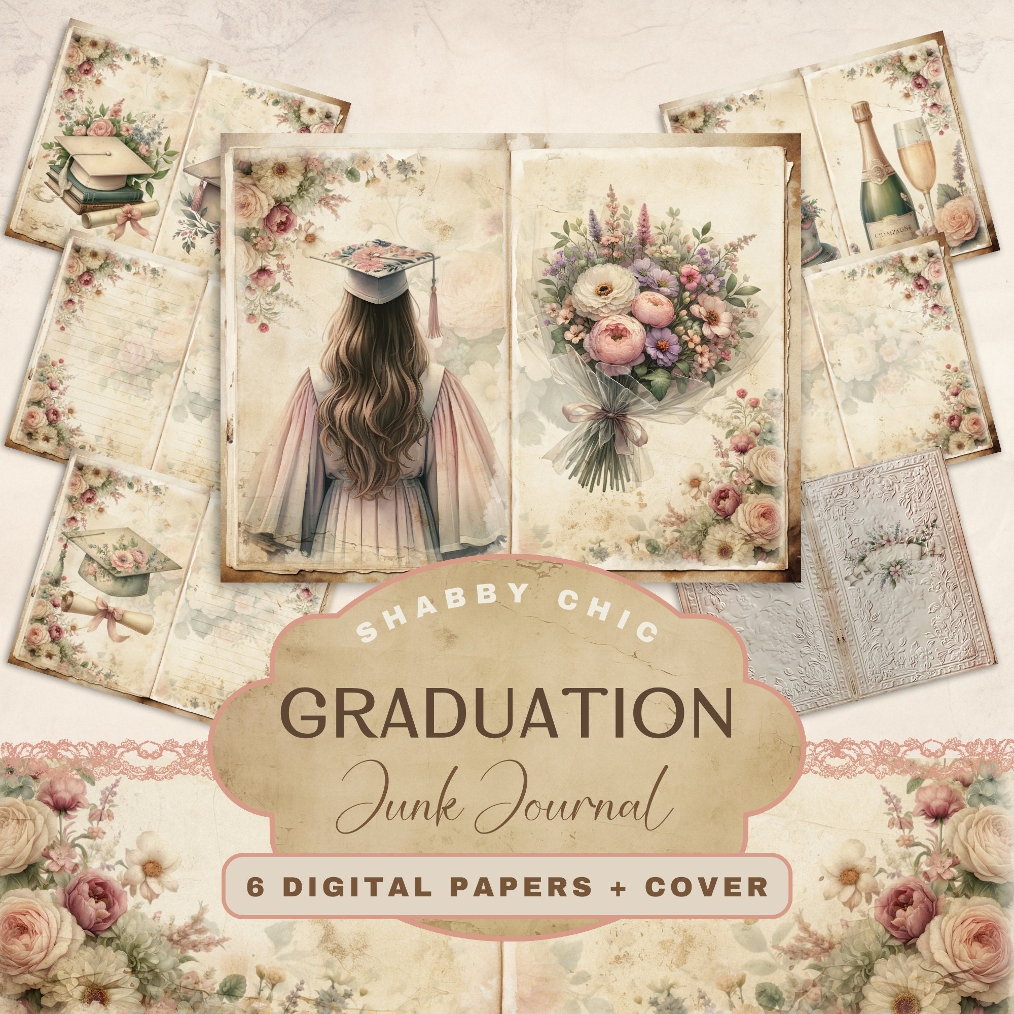 Graduation Junk Journal Digital Pages, Shabby Chic Printable Pages ...