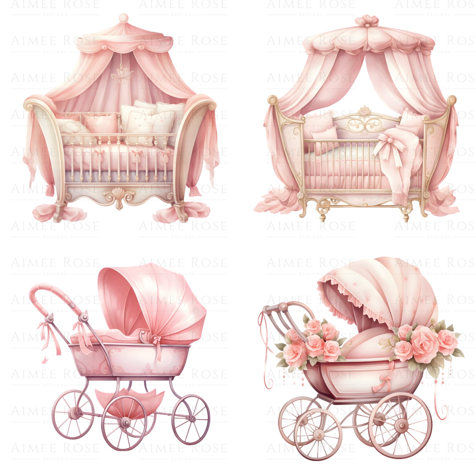 Baby Girl Nursery Clipart Set - 13 Transparent Pngs | Pink Vintage ...