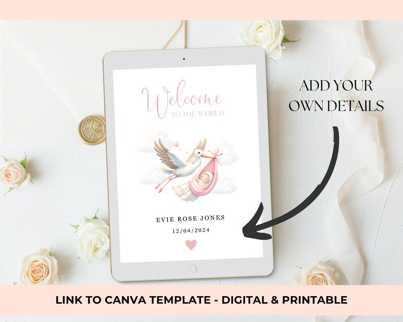 Editable Welcome to the World Birth Announcement Template Newborn Baby ...