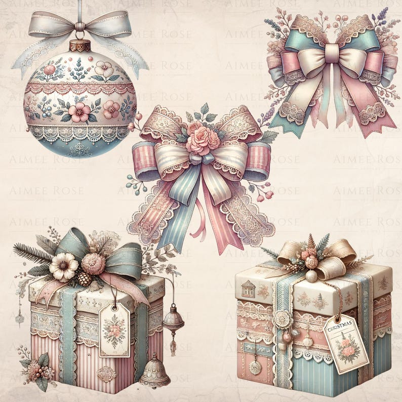 Shabby Chic Christmas Clipart Pack - 24 High-quality Pngs - Vintage ...