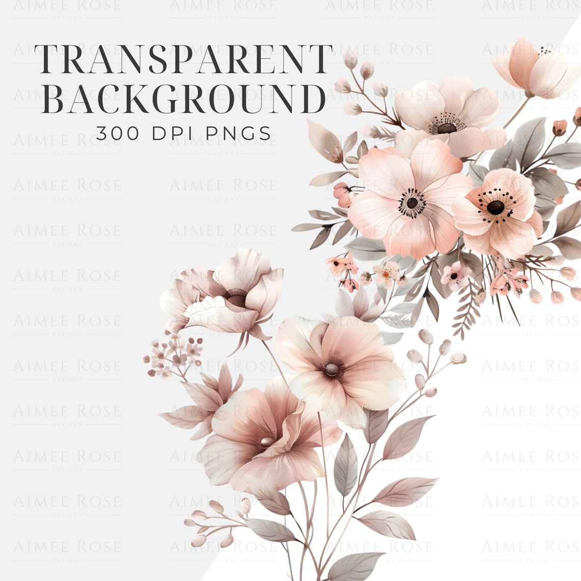 Dusty Pink Floral Bouquets Clipart Watercolor Flower Pngs, Digital ...