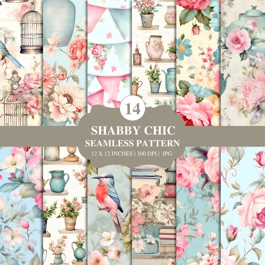 14 Shabby Chic Seamless Digital Papers | 12x12 Inch JPG | 300 DPI ...