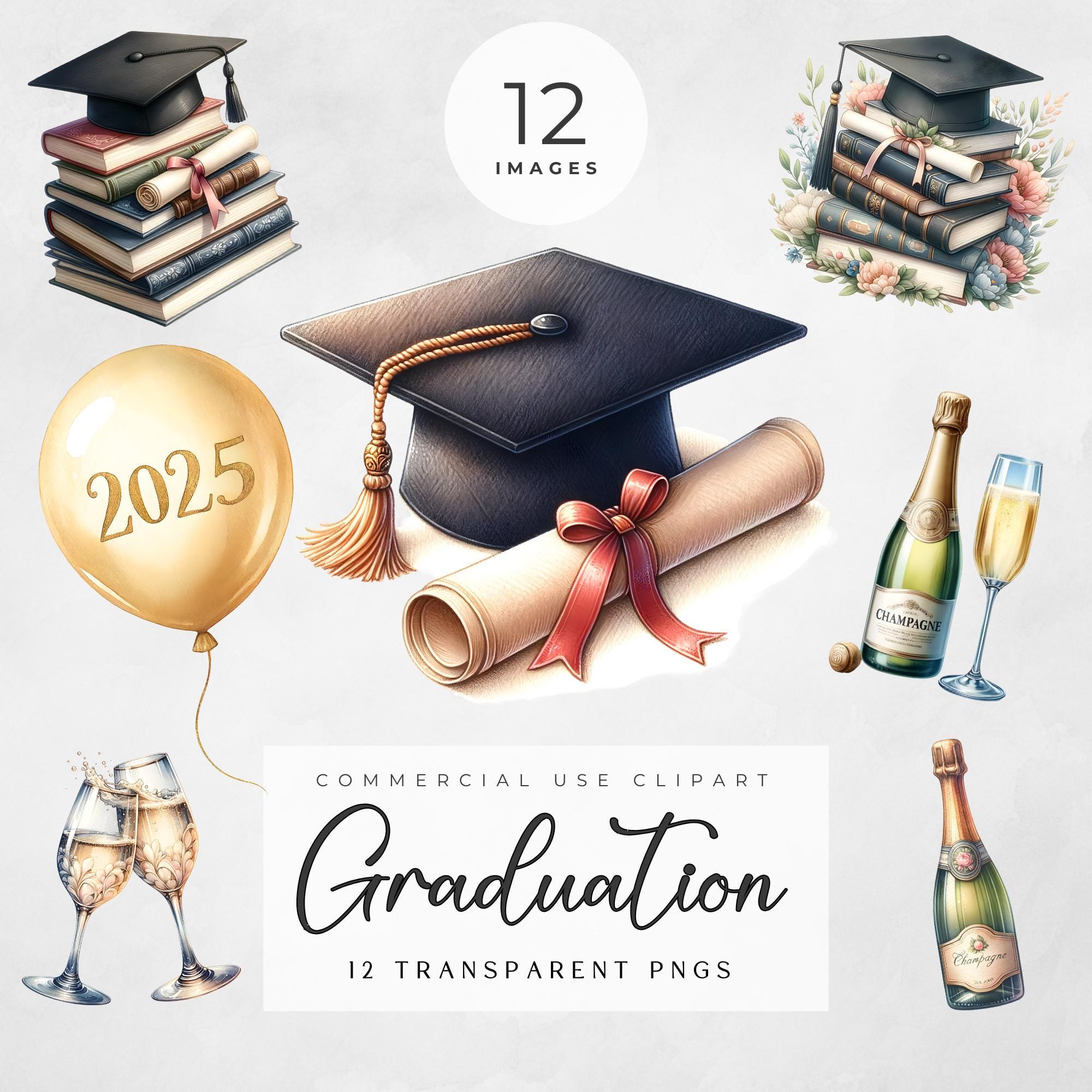 2025 Graduation Clipart Pack - 12 PNG Images, University Graduation ...