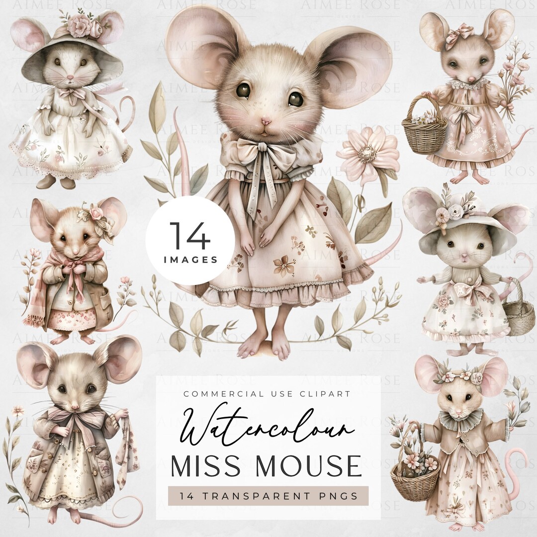 Watercolour Miss Mouse Clipart - 14 High-resolution PNG Images for ...