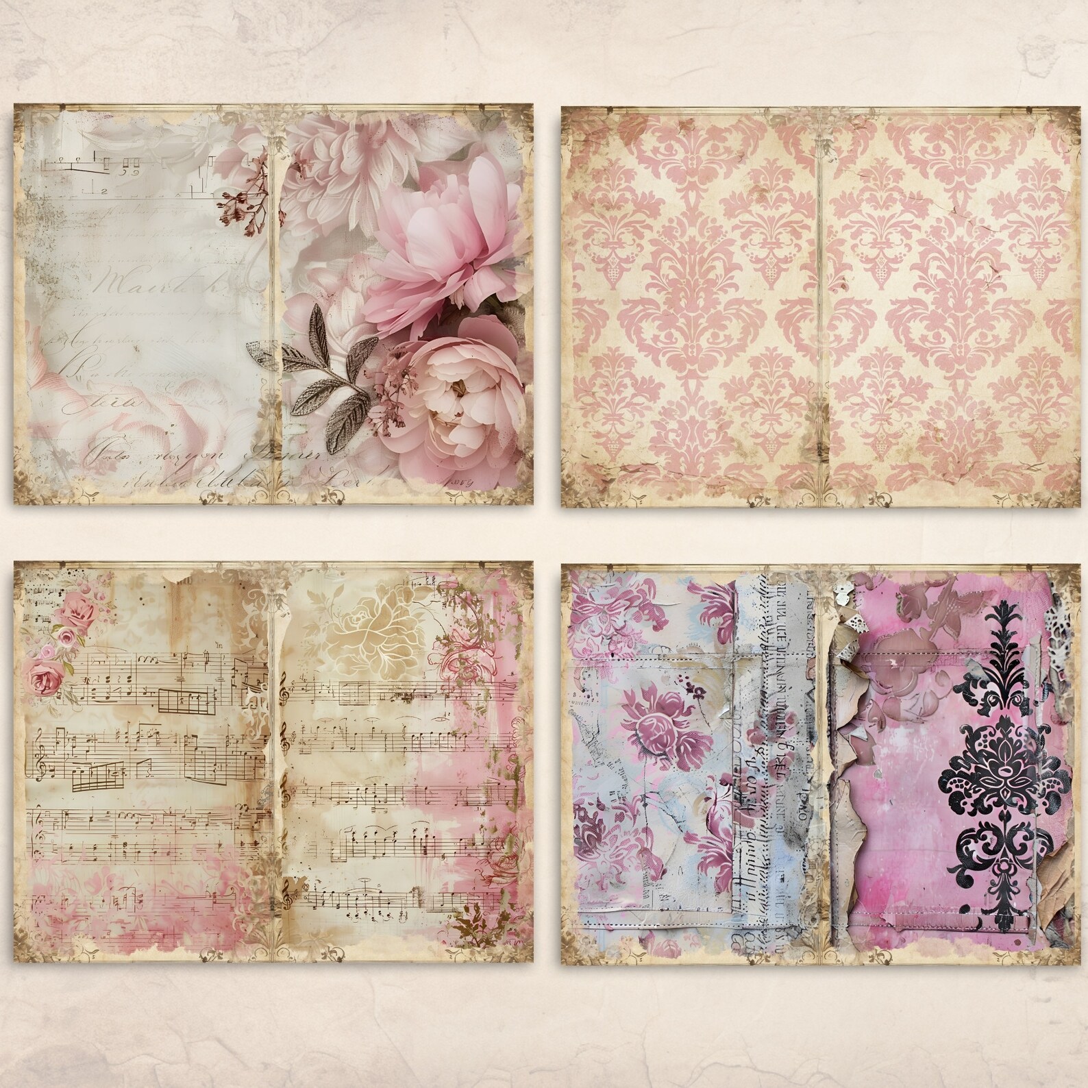 Vintage Junk Journal Kit 24 Pink Rose Digital Pages, Tags & Ephemera ...