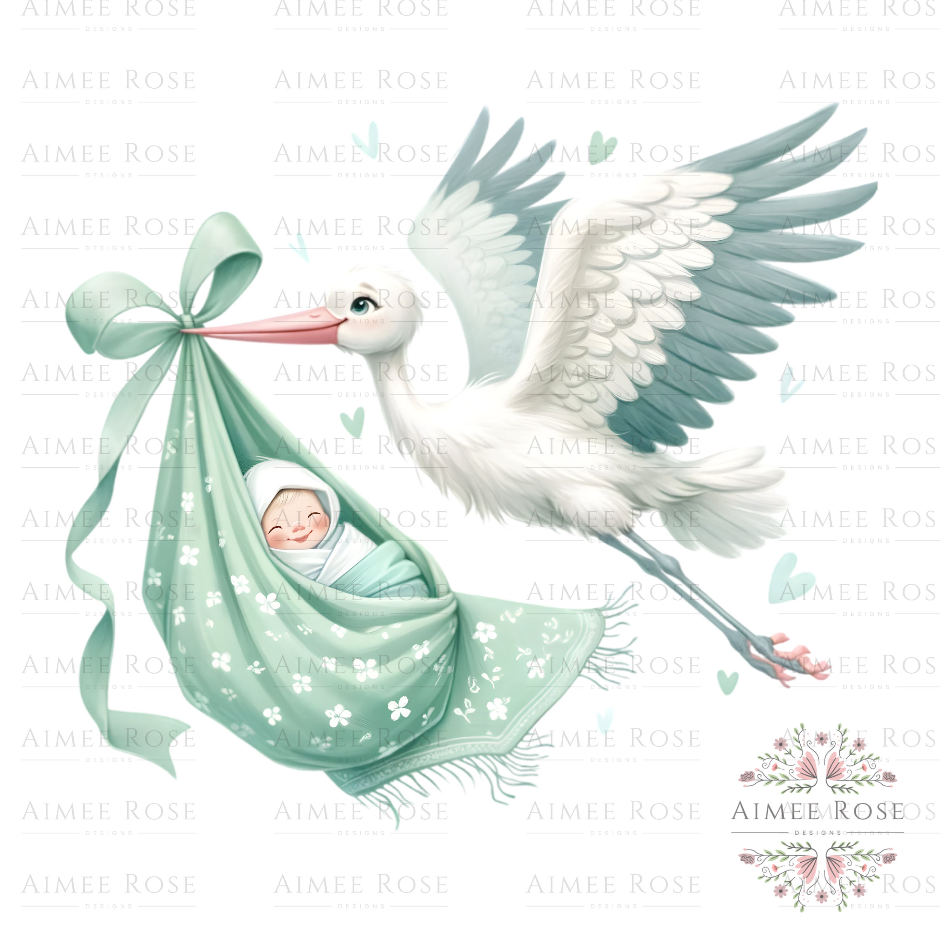 Baby Stork Clipart Bundle, High Quality PNG. Nursery Art, Card Making ...