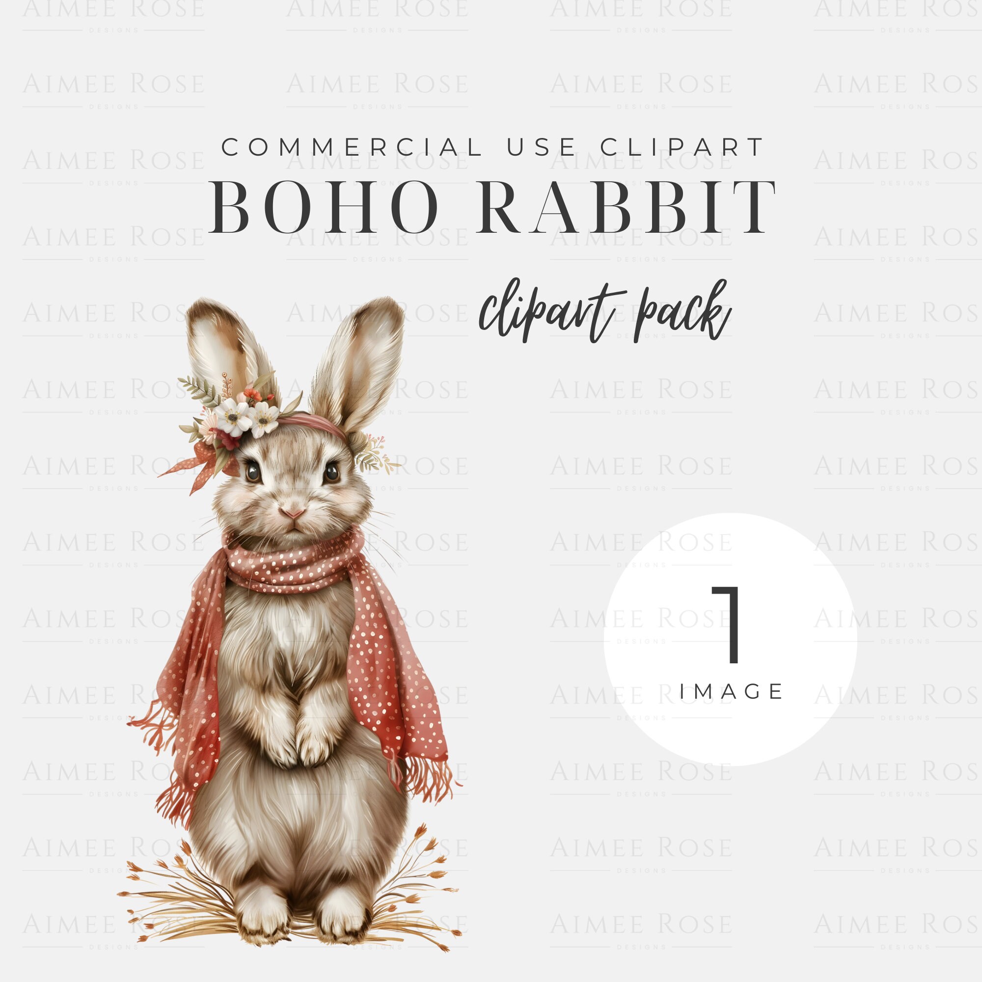 Boho Rabbit Clipart - Spring Bunny PNG With Floral Crown, High ...