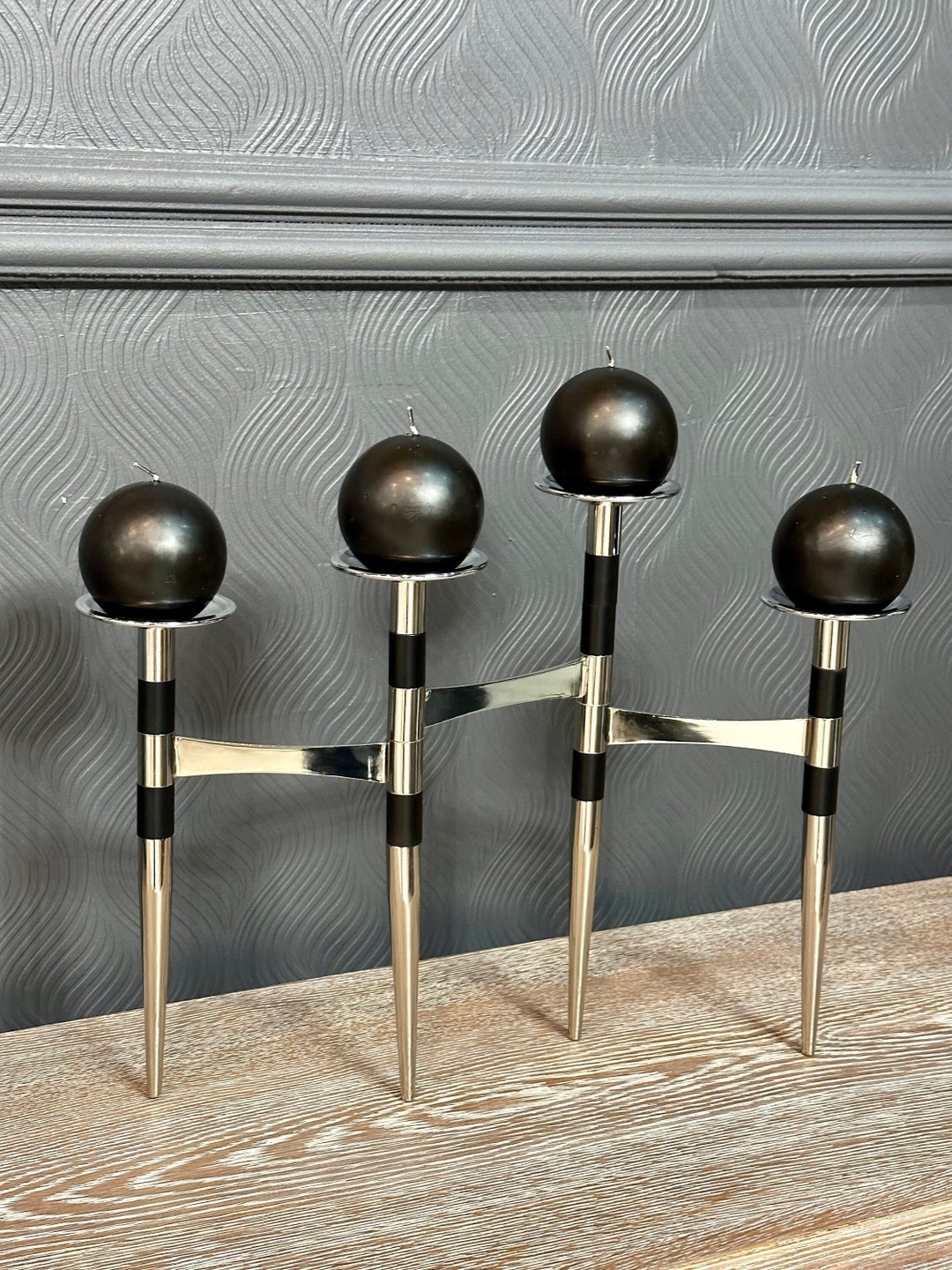 4 Leg Silver and Black Adjustable Candelabra, Modern Candle Holder ...