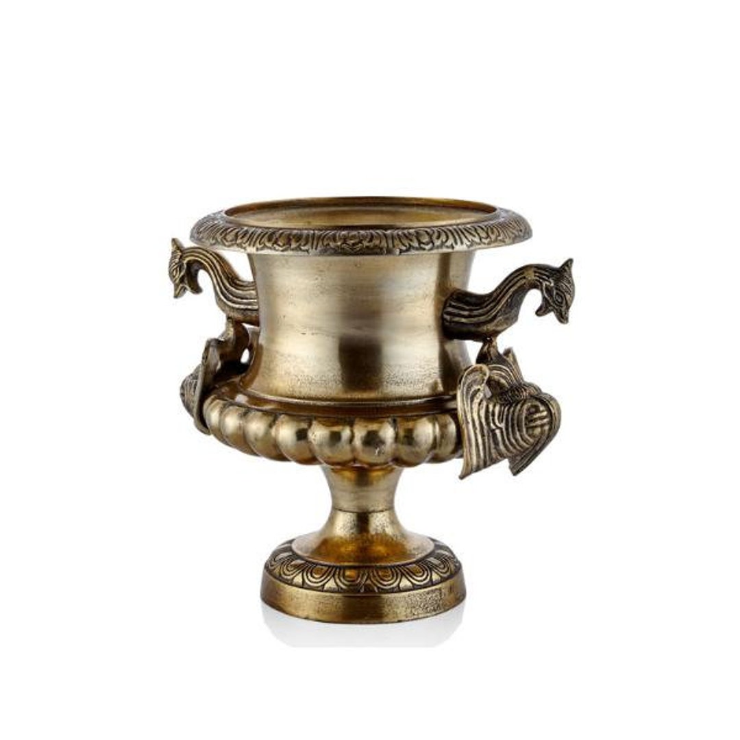 Elegant Brass Dragon Head Trophy Vase - Unique Double Dragon Design ...