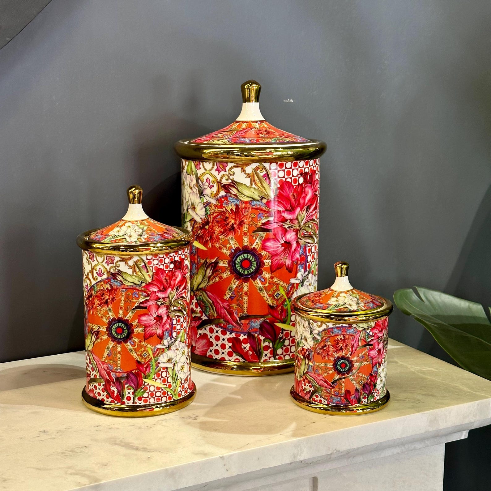 Red Blossom Canisters With Lid, Ceramic Handmade Canisters - Etsy