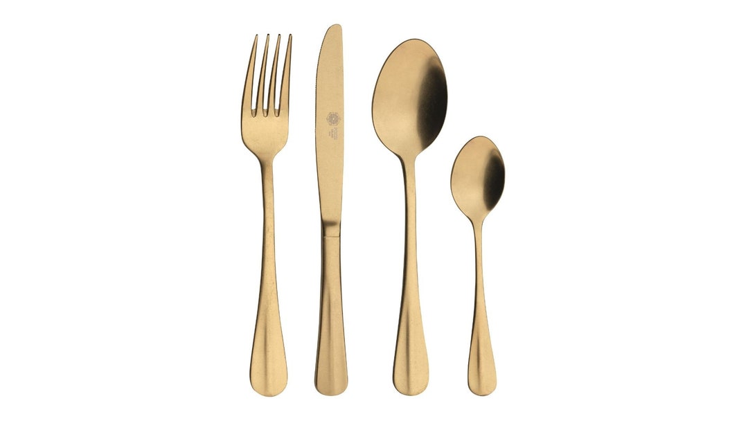 Italian Stainless Steel Matte Gold 24-piece Cutlery Set Matte Gold With ...