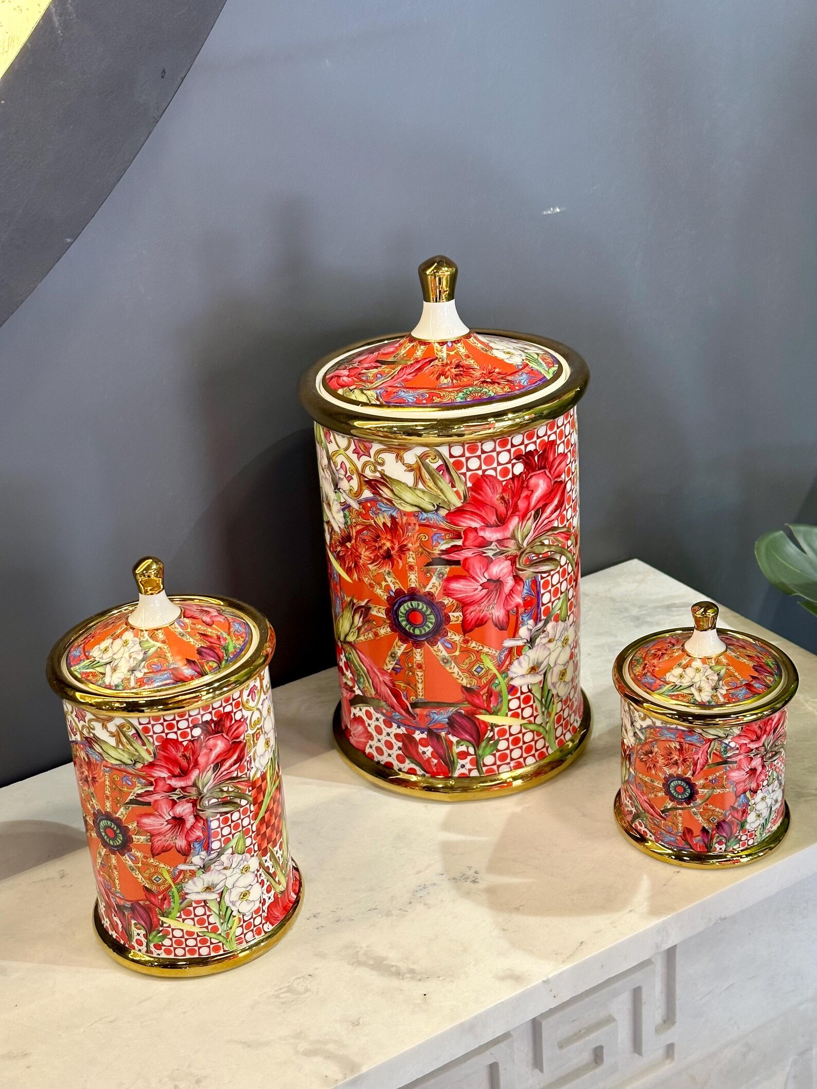 Red Blossom Canisters With Lid, Ceramic Handmade Canisters - Etsy