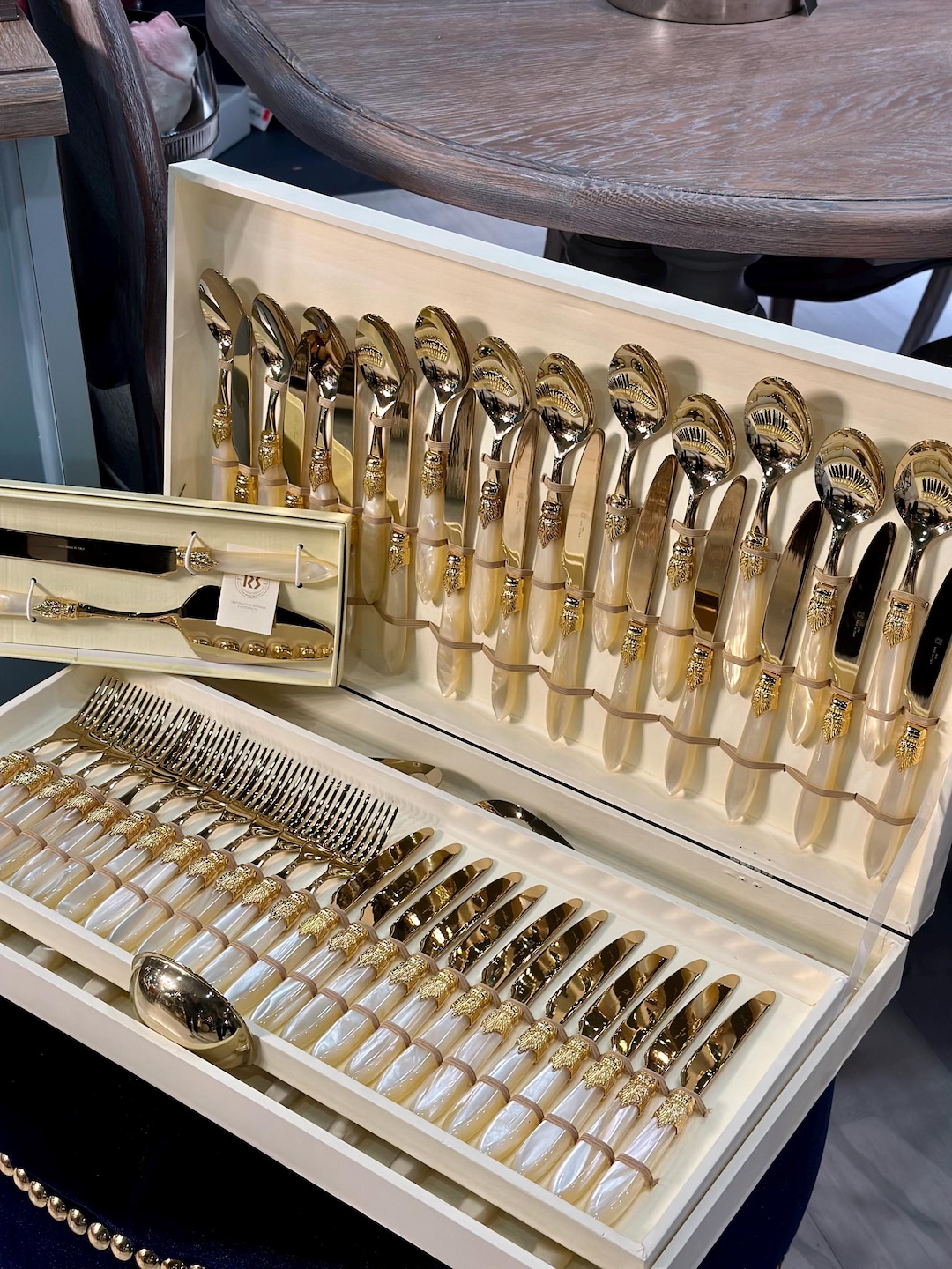 75 Pcs 12 Person Ivory Gold Dinnerware Cutlery Set, Gold Tableware Set ...