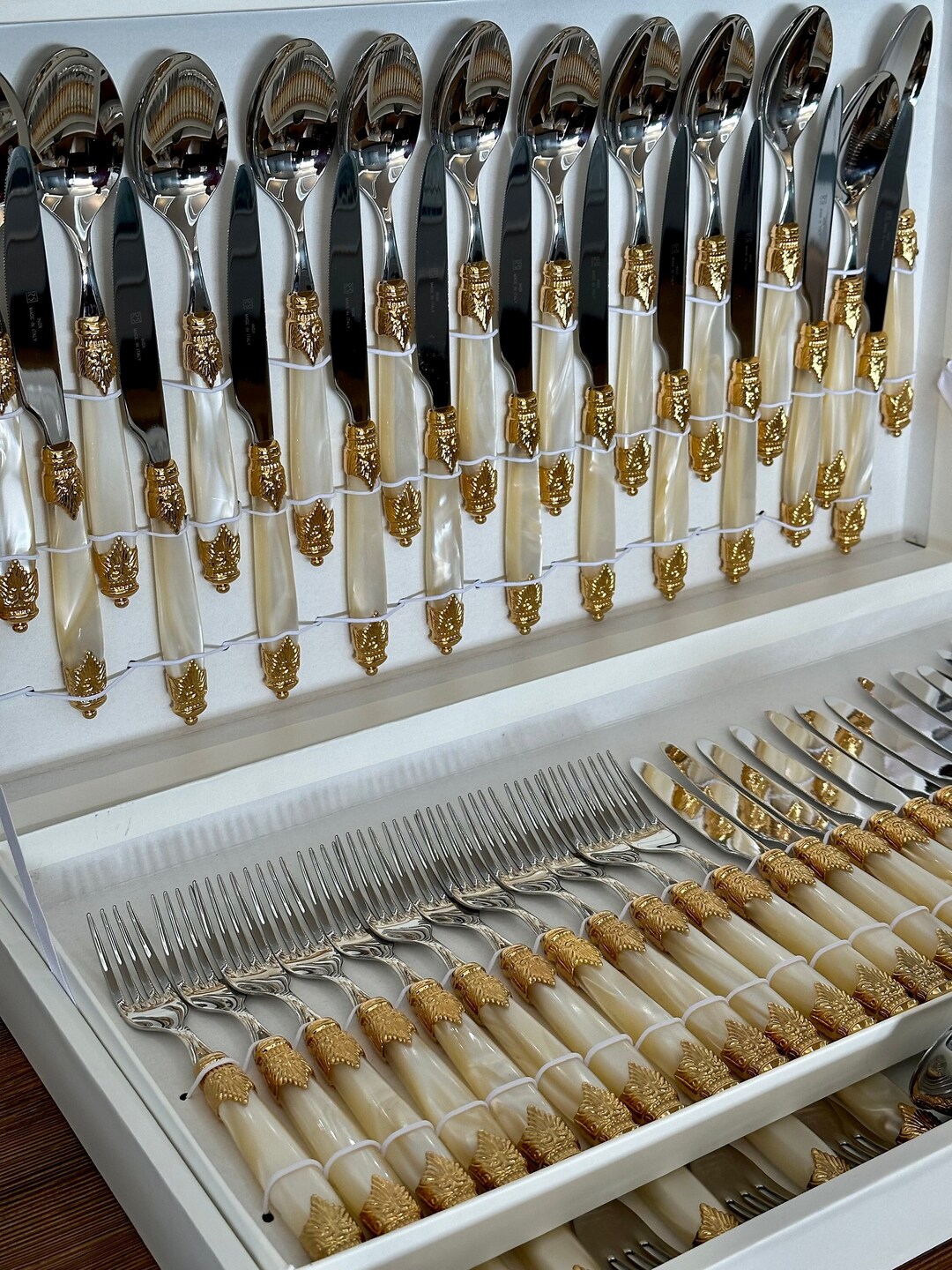 75 Pcs 12 Person Pearly Cutlery Dinnerware Cutlery Set, Gold Tableware ...