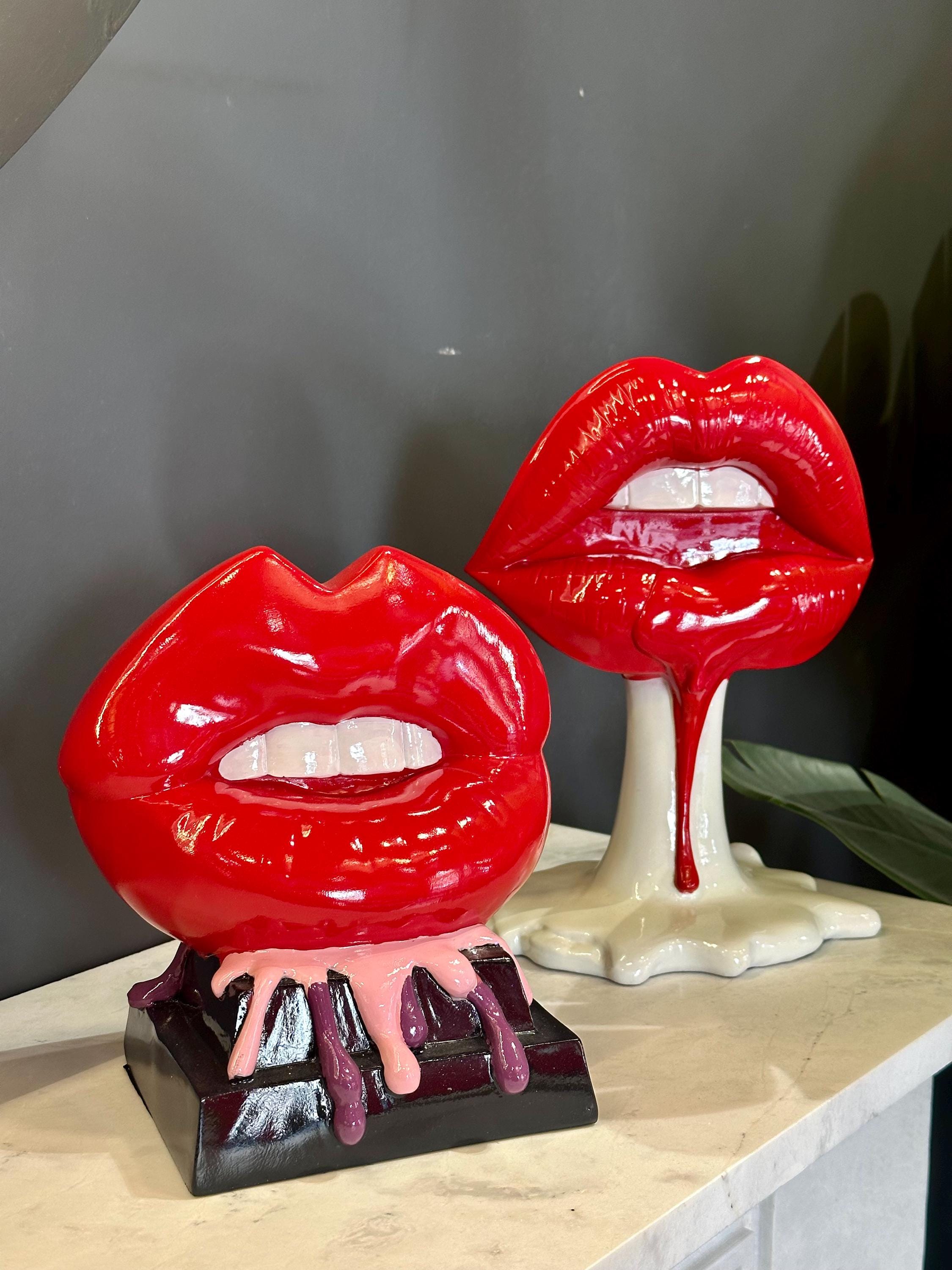 Pop Art Red Lips Sculpture, Shiny Lady Lips Pop Art Decor, Lip Art ...