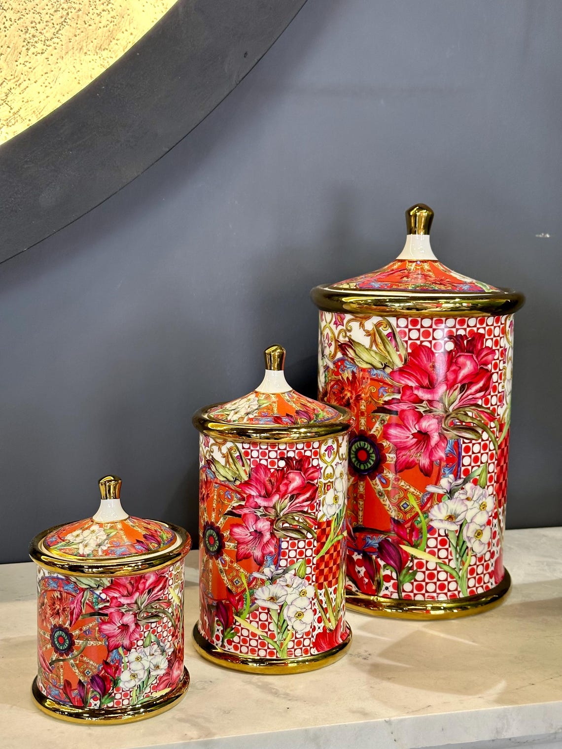 Red Blossom Canisters With Lid, Ceramic Handmade Canisters - Etsy