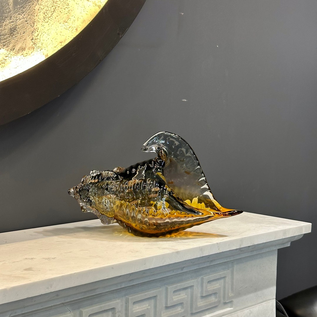Handmade Blown Glass Giant Conch Statue, Modern Glass Art, Conch ...