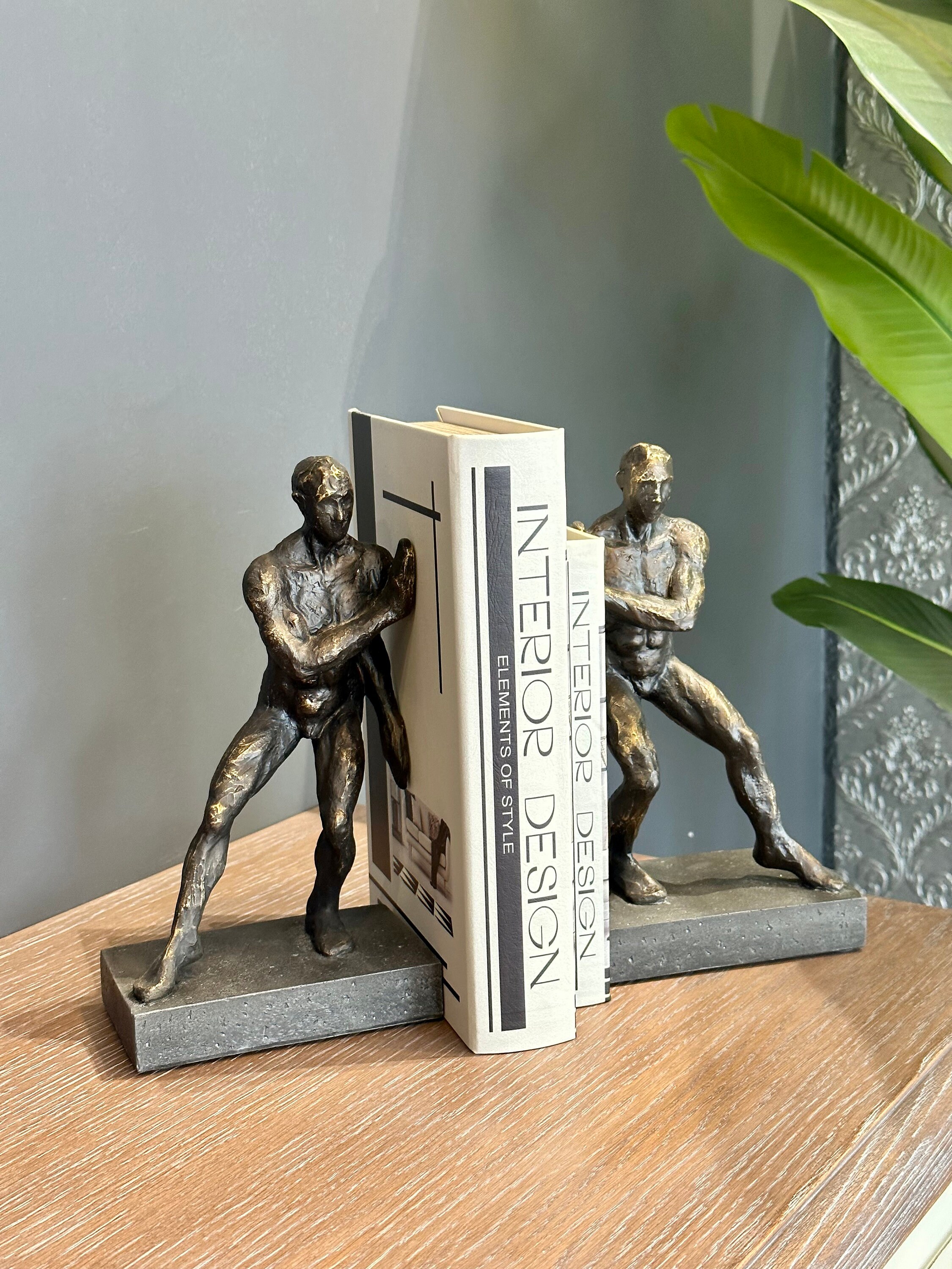 Muscular Men Bookends, Two Muscular Male Athletes Pushing Hard, Push ...