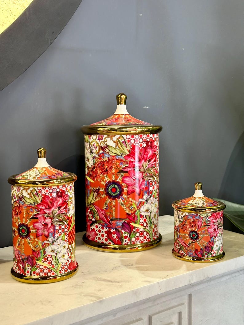 Red Blossom Canisters With Lid, Ceramic Handmade Canisters - Etsy