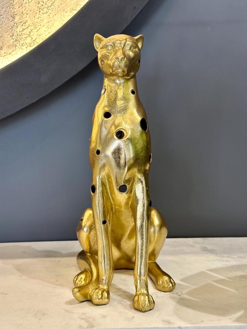 Sitting Gold Leopard Statue - Handmade Wild Leopar Statue - Graffiti ...