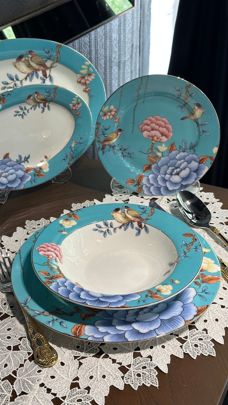 Blue Bird 28 Pieces 6 Person Dinnerware Set, Dinnerware Set 28 Piece ...