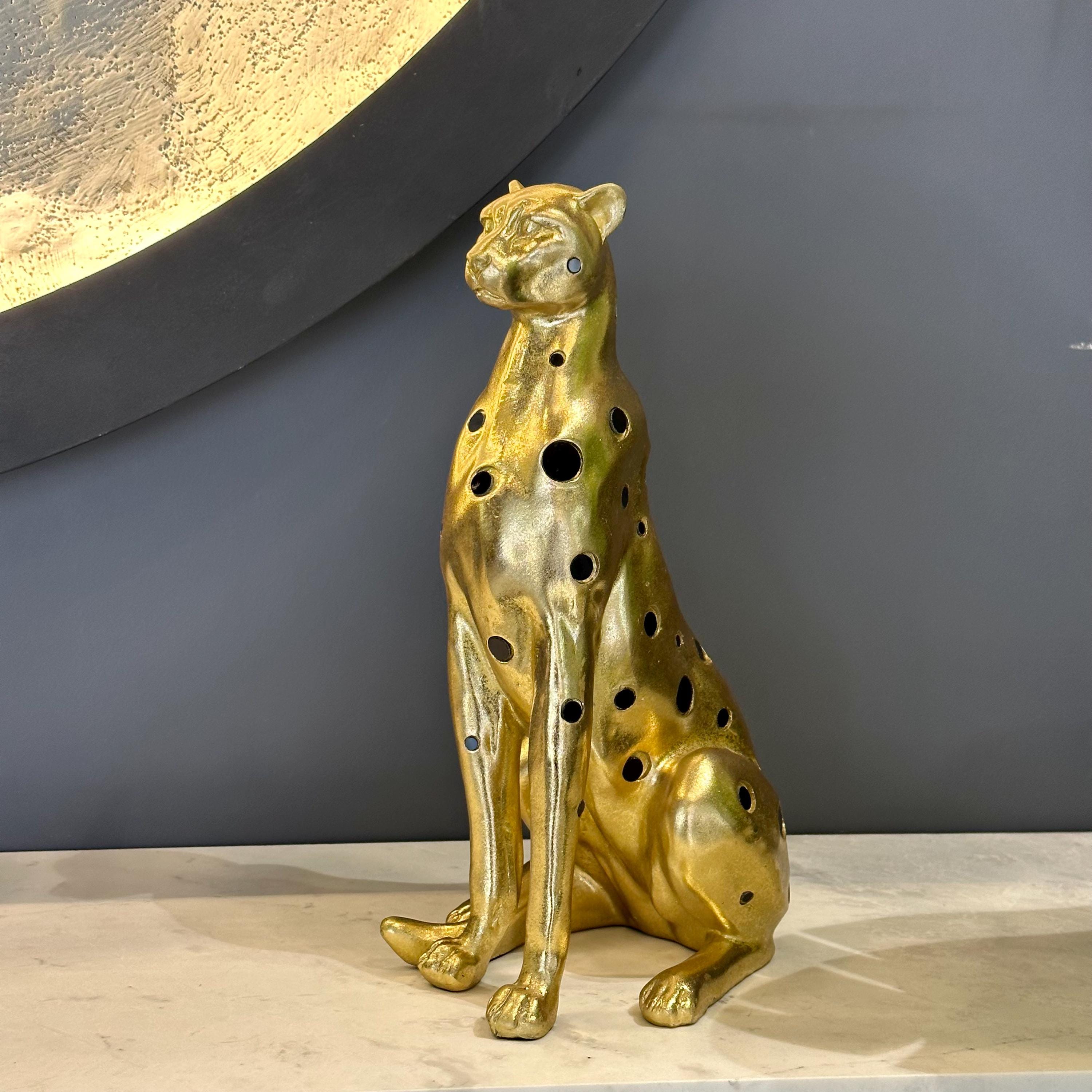 Sitting Gold Leopard Statue - Handmade Wild Leopar Statue - Graffiti ...