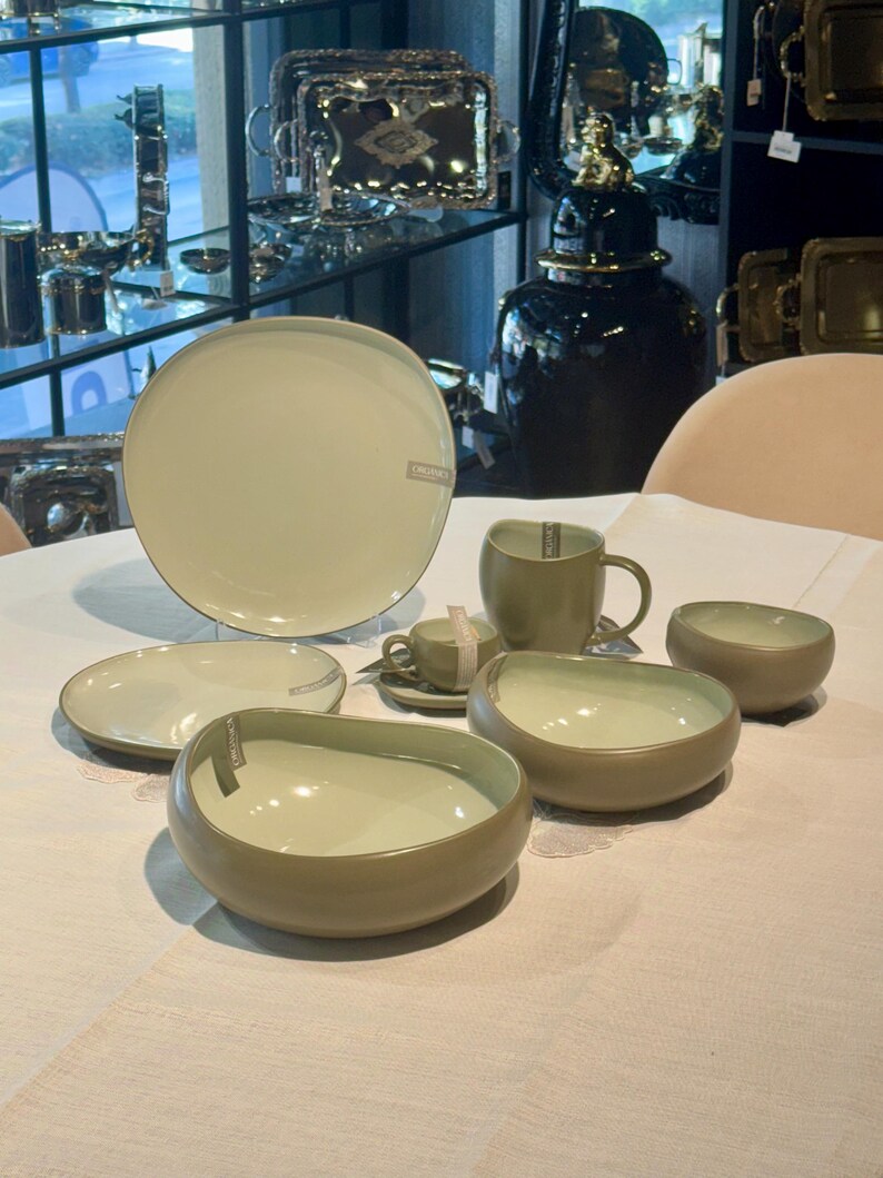 Handmade Green Organica Porcelain Dinnerware Set, Stoneware Dinnerset ...